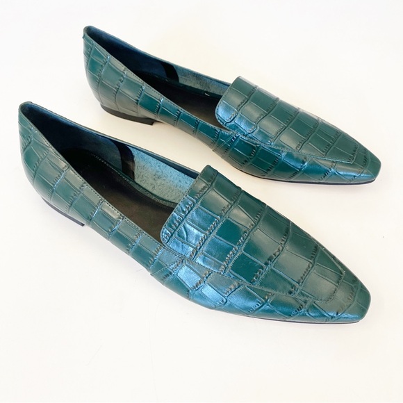 Marc Fisher | Shoes | Marc Fisher Enaba Crocembossed Leather Snip Toe Pointed Flats Green | Poshmark